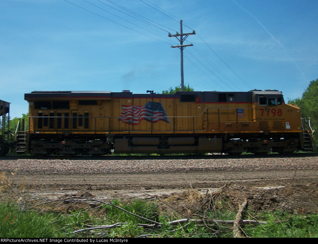 UP 7798 DPU on eastbound UP loaded coal train